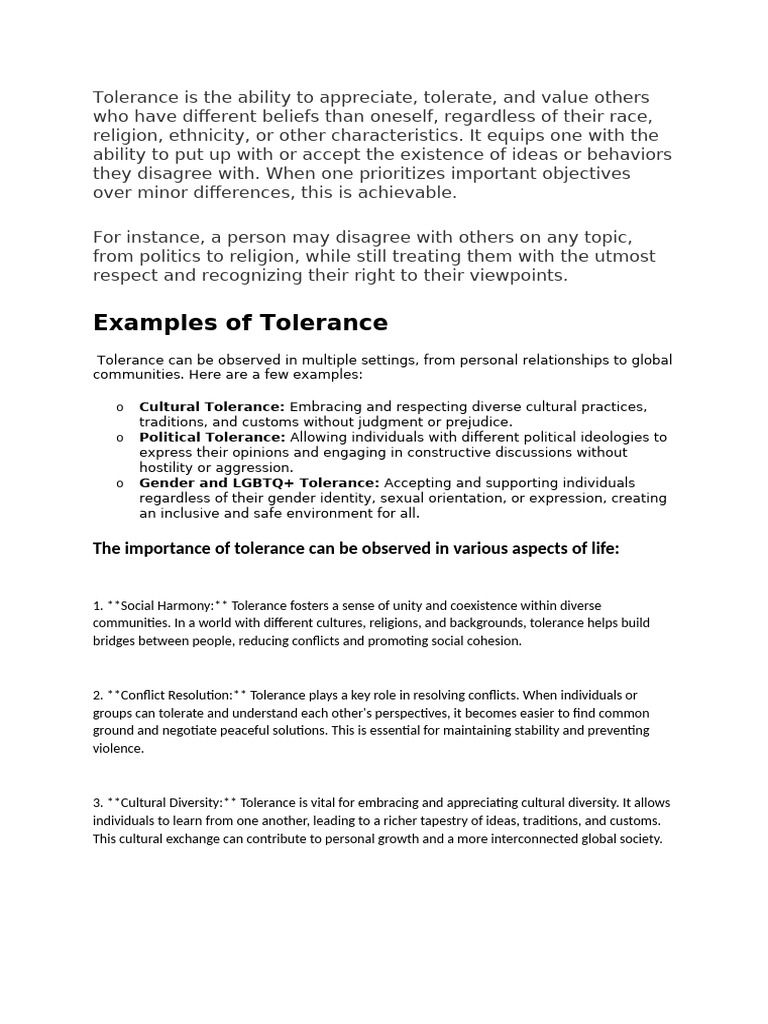 Importance of Tolerance | PDF | Toleration | Prejudices