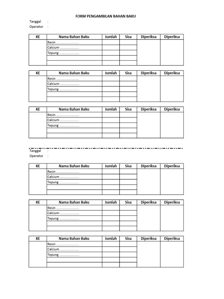 Form Pengambilan Bahan Baku | PDF