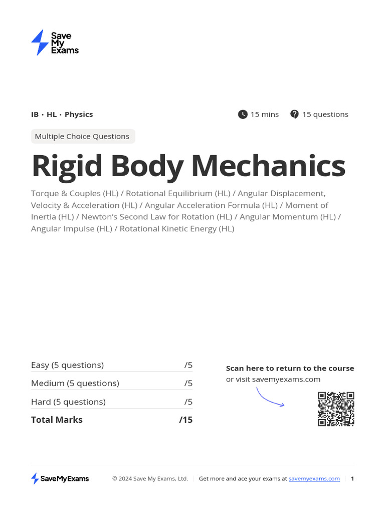 IB Physics: Rigid Body Mechanics Quiz | PDF | Torque | Angular Momentum