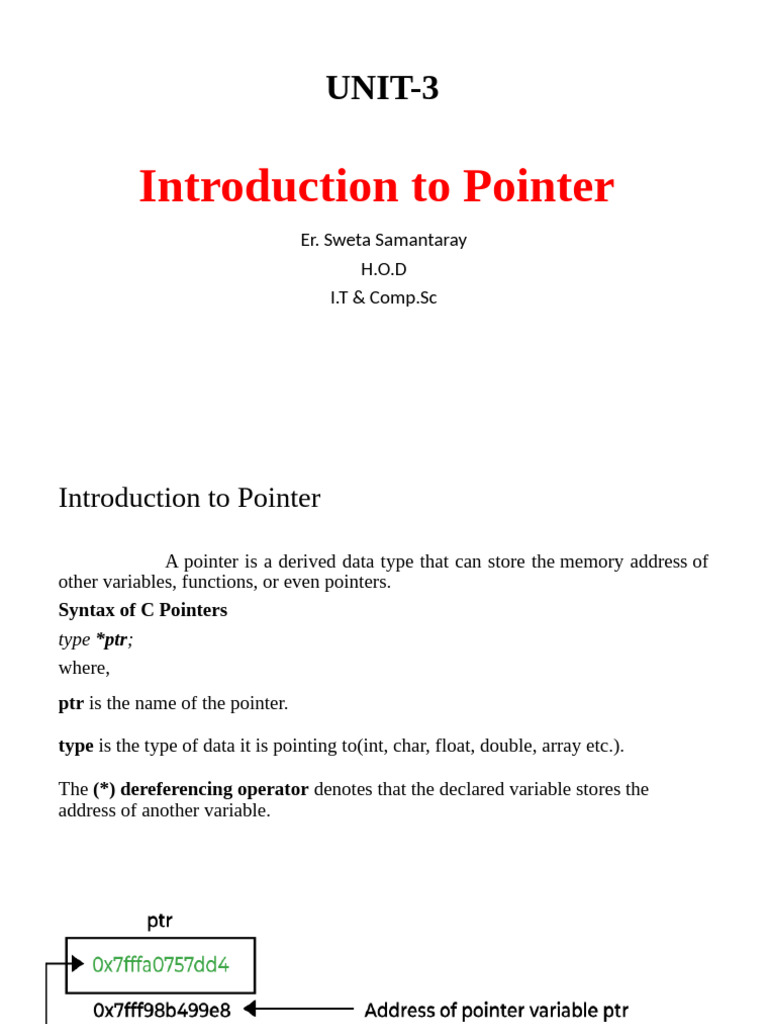 Unit 3 Note 1 Pointer | PDF | Pointer (Computer Programming) | Integer (Computer Science)