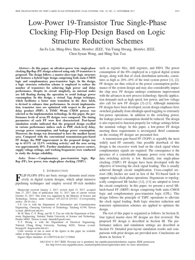 Basepaper Design of Low Power True Single Phase Clocking Flip Flops ...
