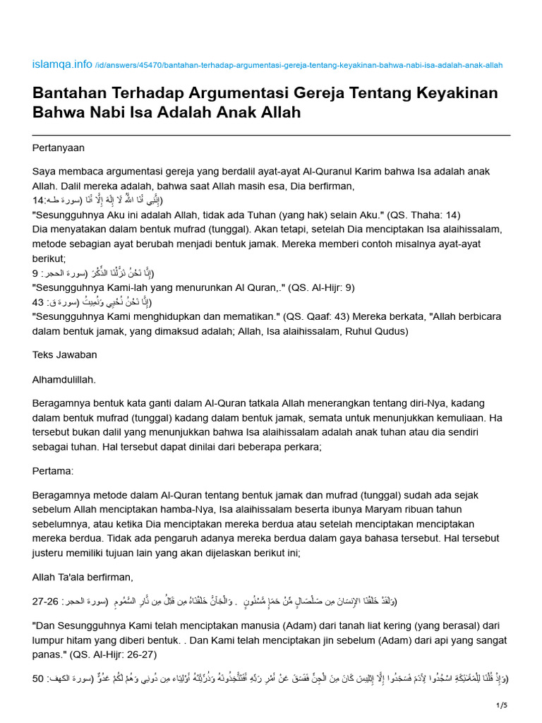 Islamqa - Info-Bantahan Terhadap Argumentasi Gereja Tentang Keyakinan ...