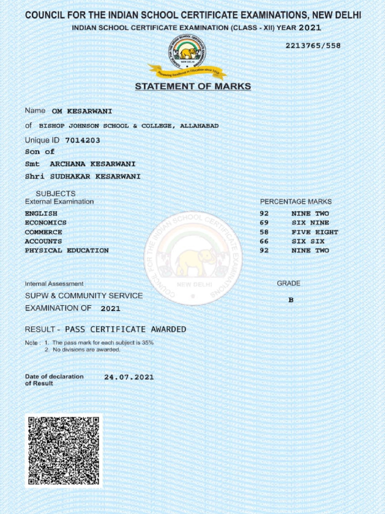 Om 12th Marksheet | PDF