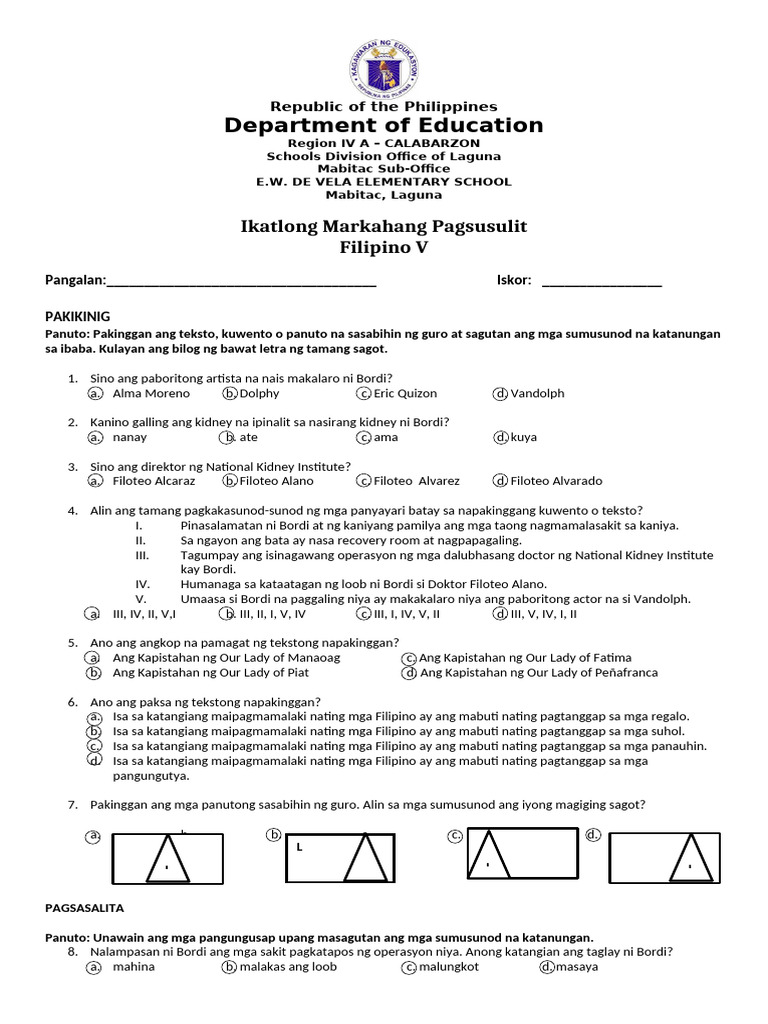 PT - Filipino 5 - Q3 | PDF