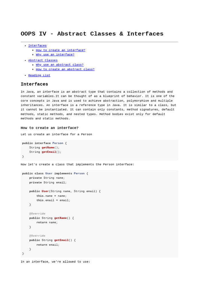 04 Oops Abstract Classes And Interfaces Pdf Class Computer Programming Method Computer