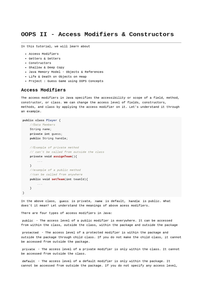 02 OOPS - Access Modifiers & Constructors | PDF | Constructor (Object Oriented Programming ...