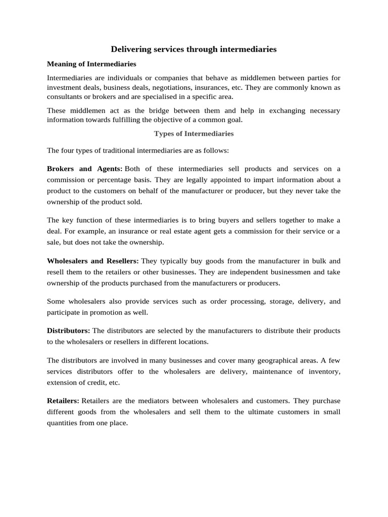 Understanding Intermediaries in Service Delivery | PDF | Pricing ...