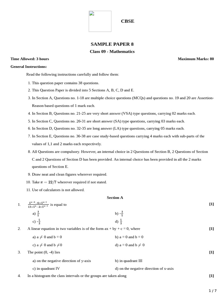 Sample Paper 8 | PDF | Circle | Area