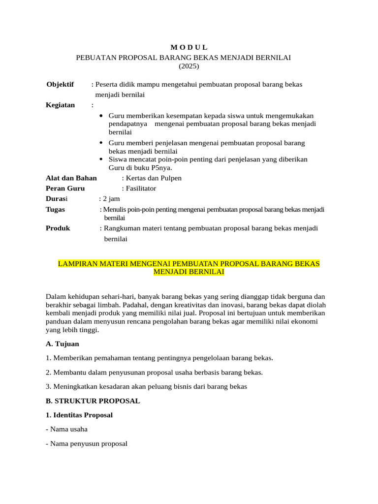 Modul Pembuatan Proposal Barang Bekas Menjadi Bernilai | PDF