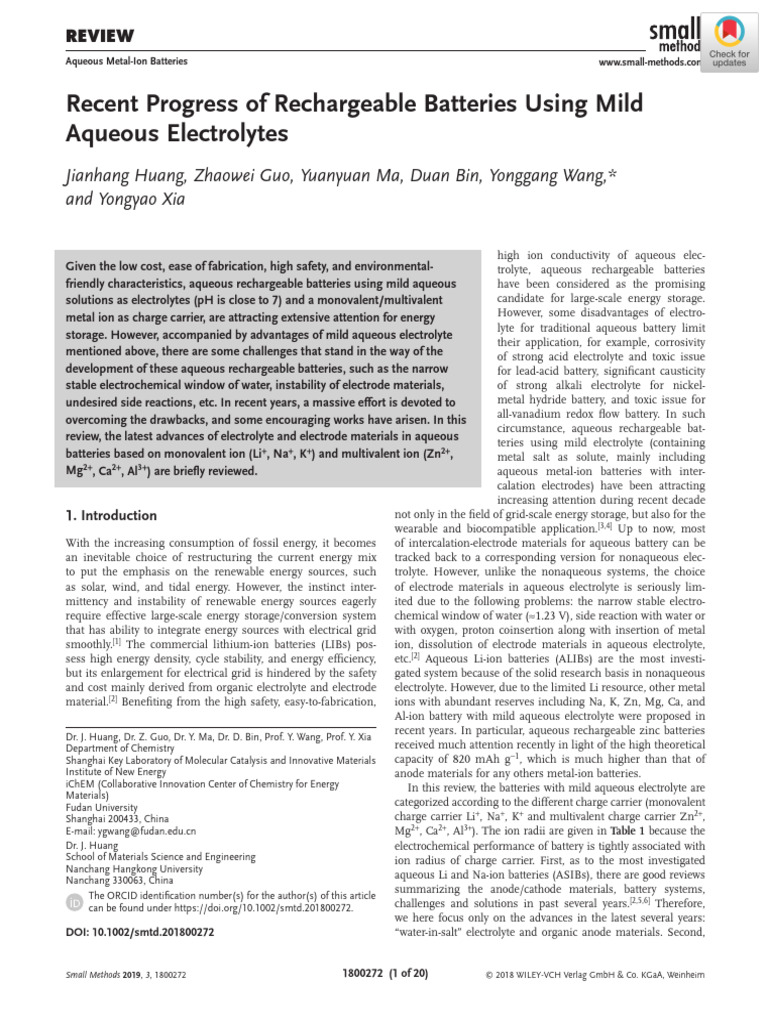 Aqueous Electrolyte Different Cations Review, SmallMethod, 2019 | PDF ...