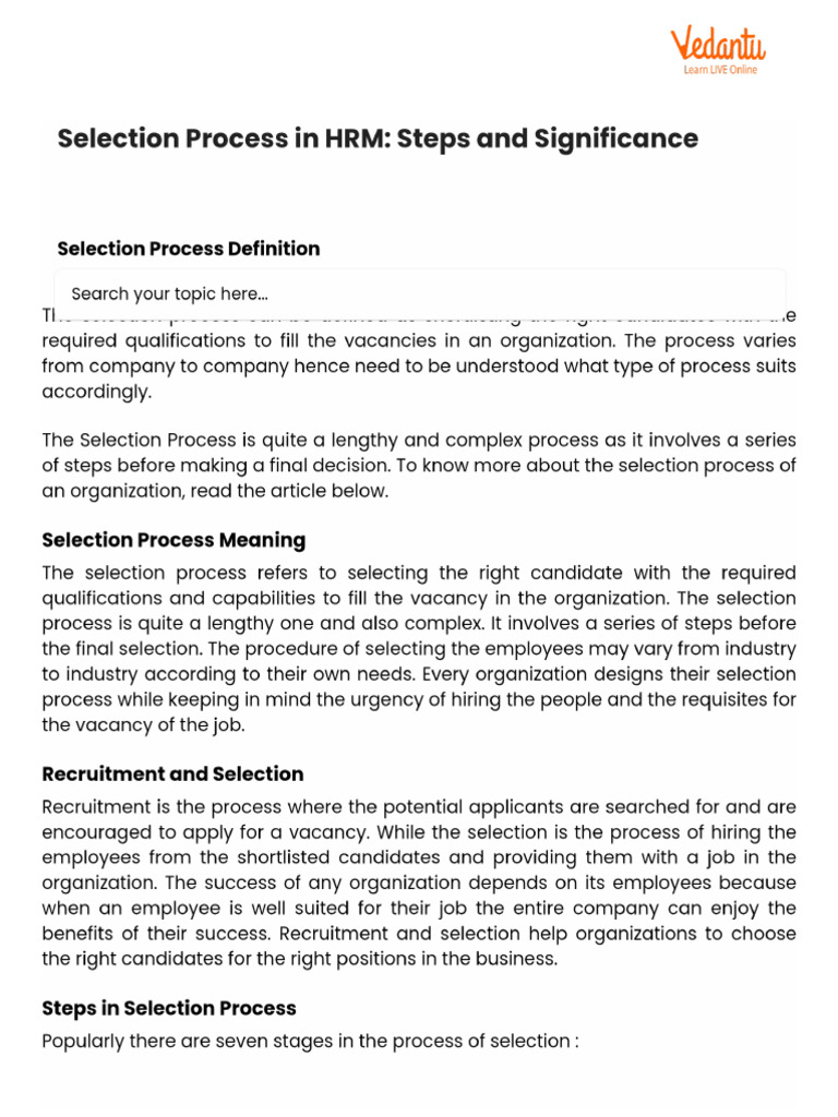 Selection Process in HRM - Steps and Significance | PDF