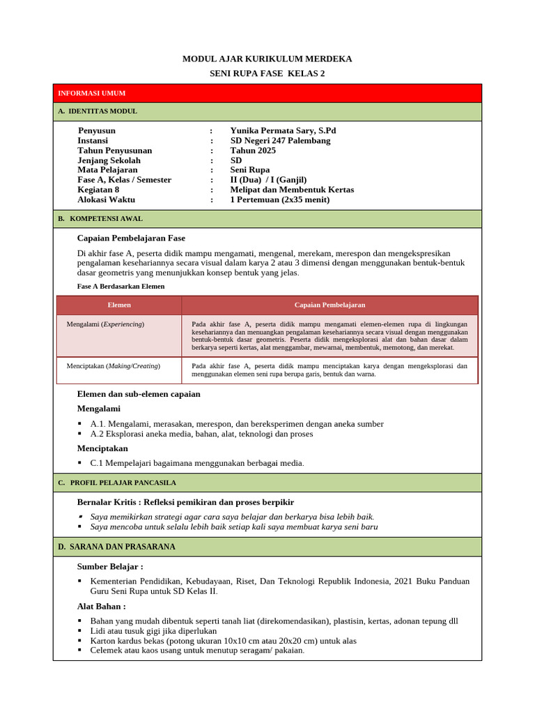 Modul Ajar 9 Eksplorasi Bentuk 3 Dimensi | PDF