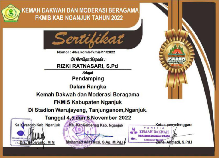 Sertifikat - Rizki Ratnasari, S.PD | PDF