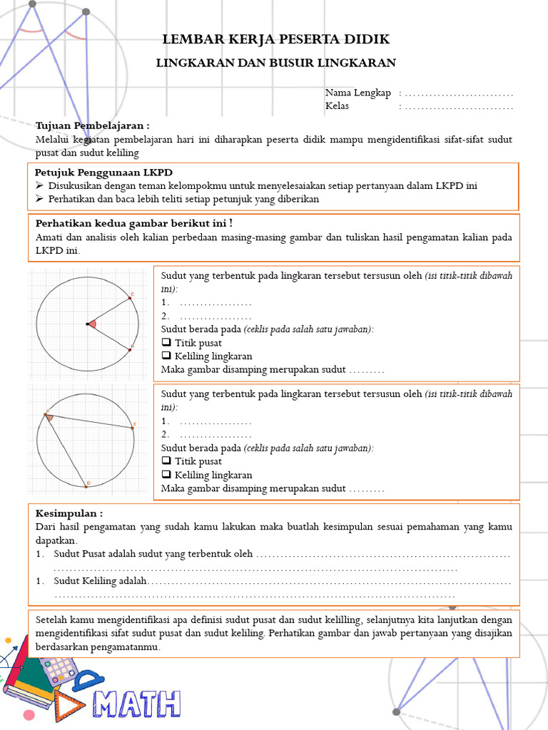 LKPD Sifat Sudut Pusat Dan Sudut Keliling | PDF