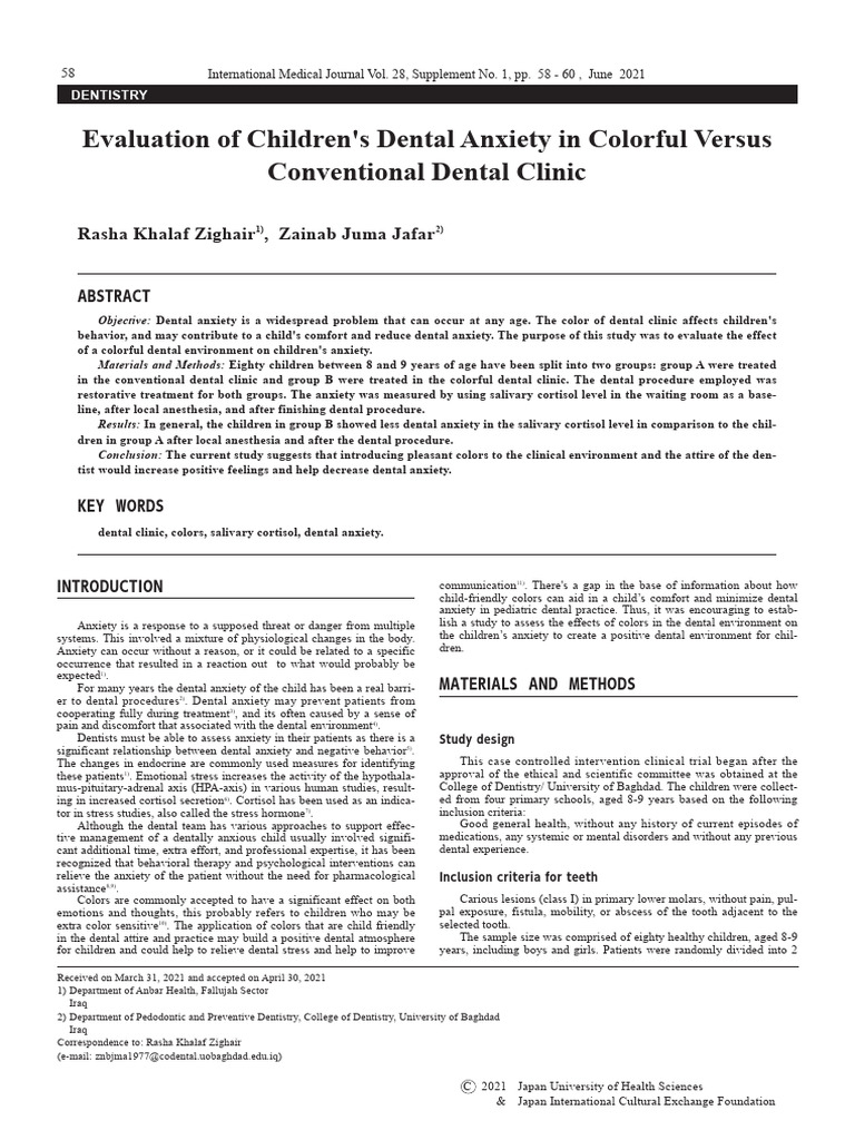 Zighair, Jafar - 2021 - Evaluation of Children's Dental Anxiety in Colorful Versus Conventional ...