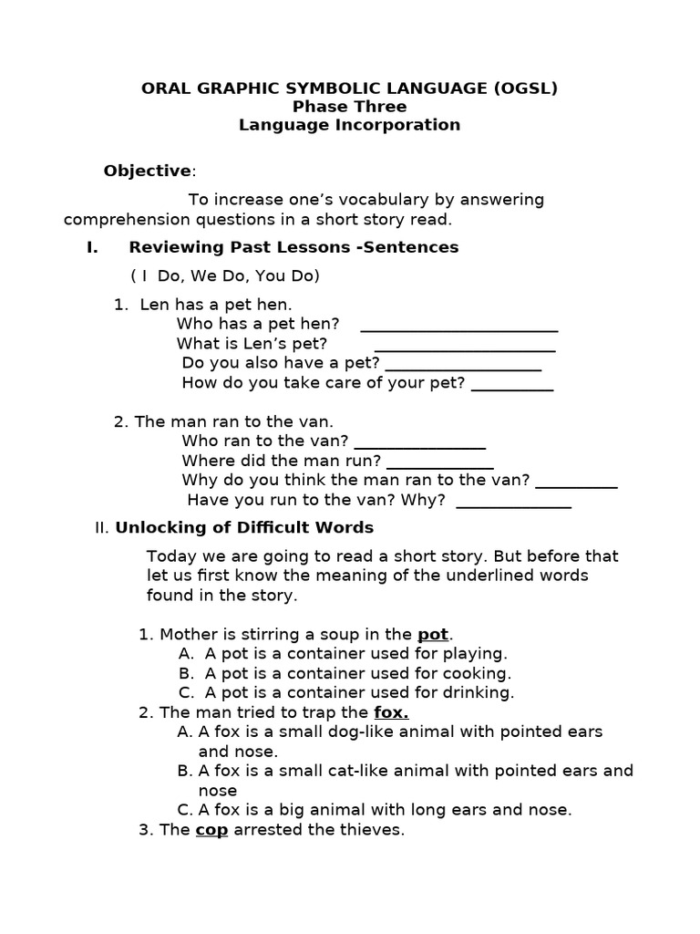 ORAL GRAPHIC SYMBOLIC LANGUAGE DEMO LESSON | PDF | Human Communication ...