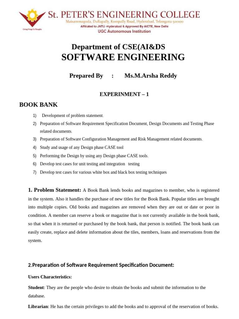 SE-LAB-Manual BOOK BANK | PDF | Unified Modeling Language | Use Case