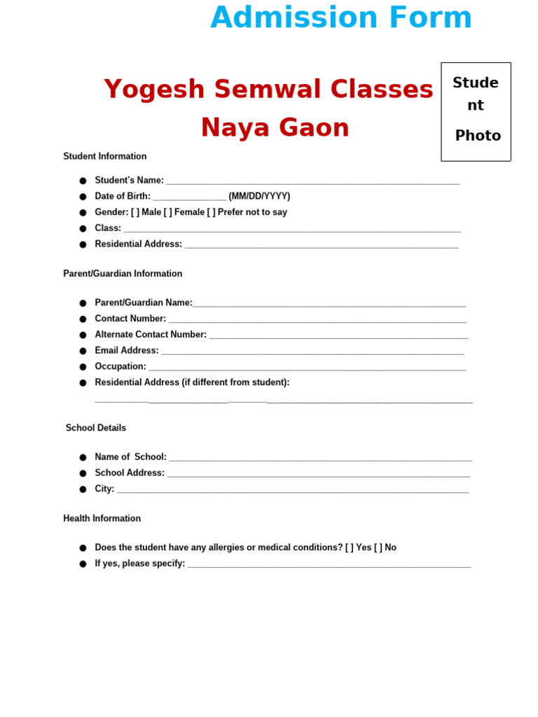 Admission Form School | PDF