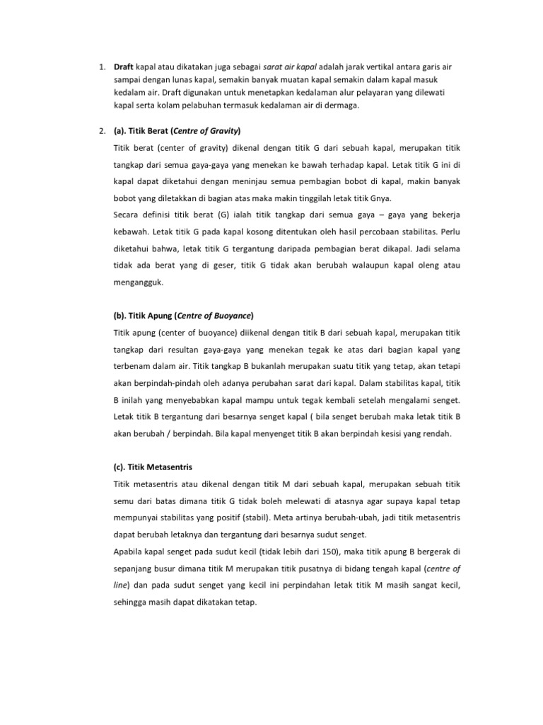 Draft Kapal Atau Dikatakan Juga Sebagai Sarat Air Kapal Adalah Jarak ...