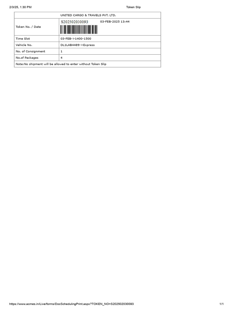 United Cargo Token Slip Details | PDF