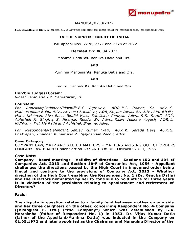 Mahima Datla Vs Renuka Datla and Ors | PDF | Board Of Directors ...
