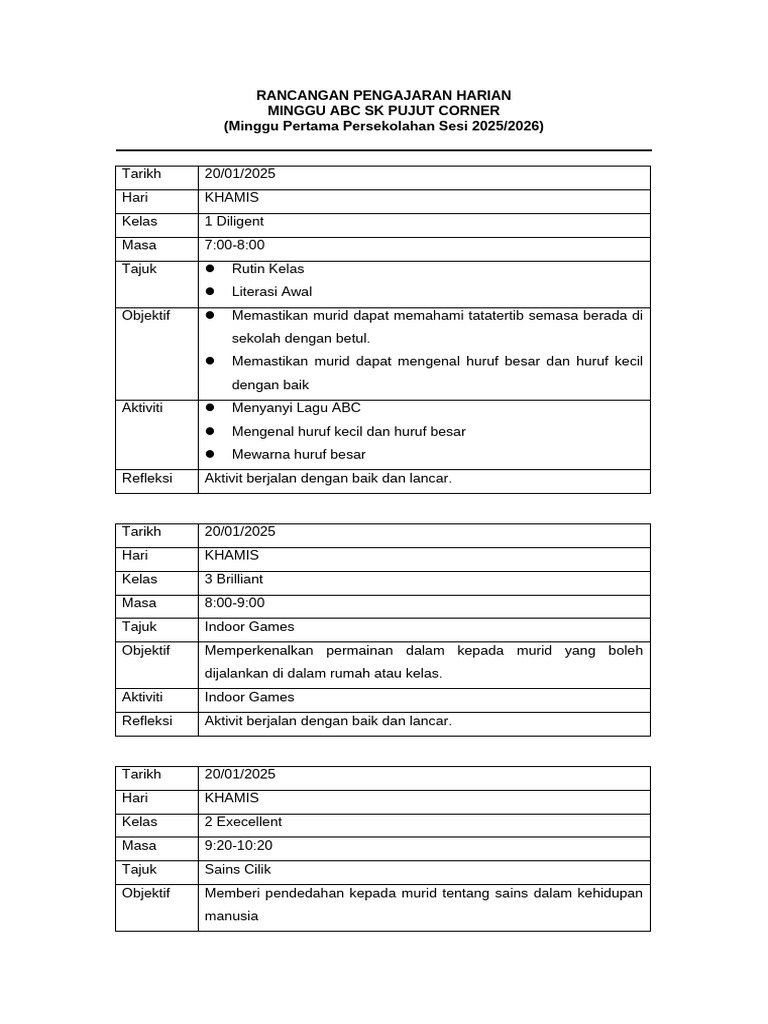 RPH Minggu 1 Khamis Abc | PDF