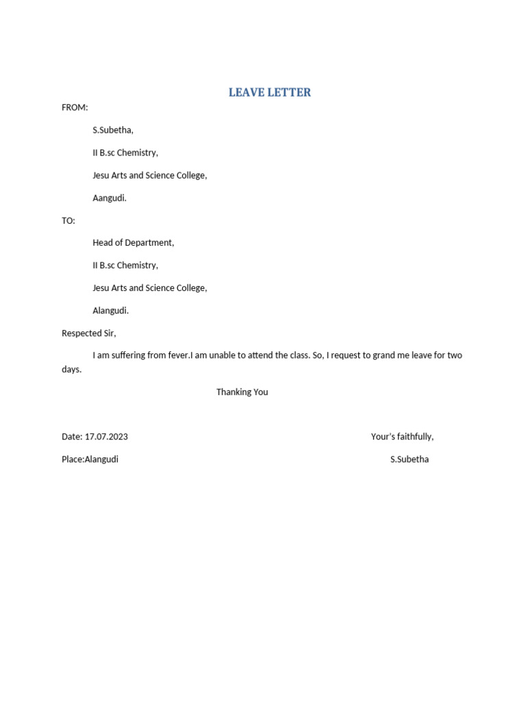 Leave Letter | PDF