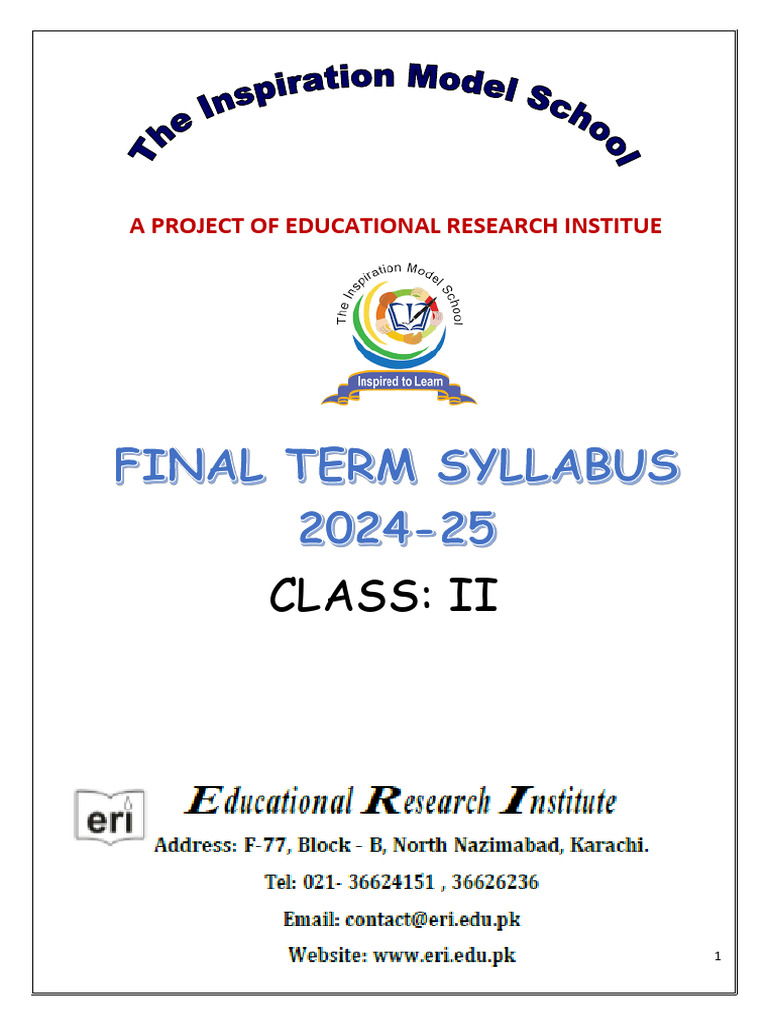 Class 2-Final Term Syllabus - 2024-25 | PDF