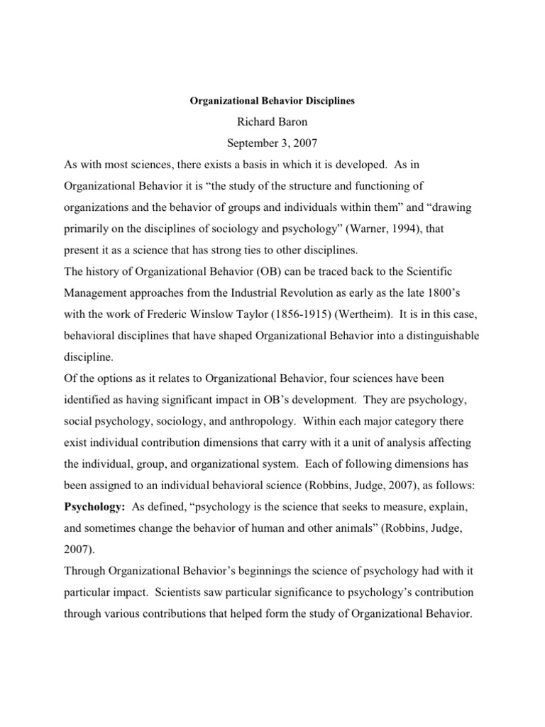 Organizational Behavior Disciplines | PDF | Organizational Behavior ...