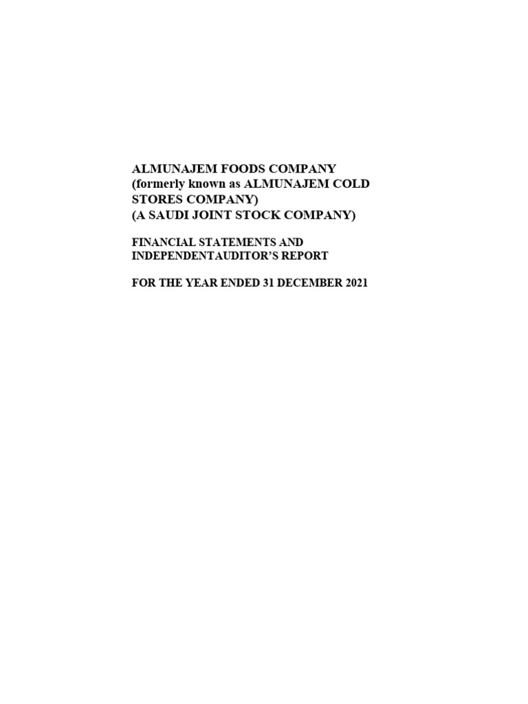 Almunajem Foods 2021 Financials | PDF | Historical Cost | Fair Value