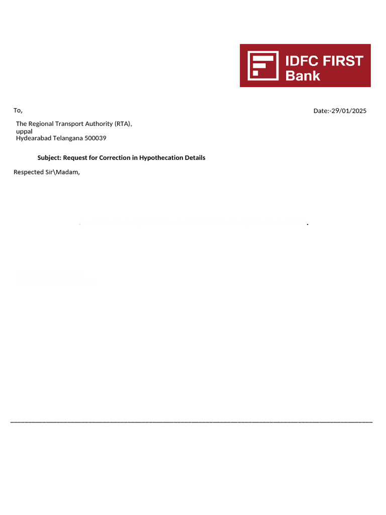 Correction Request for Hypothecation Error | PDF