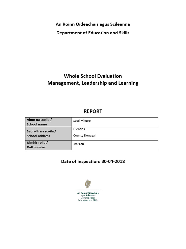 Whole School Evaluation Report: Scoil Mhuire | PDF | Teachers | Curriculum