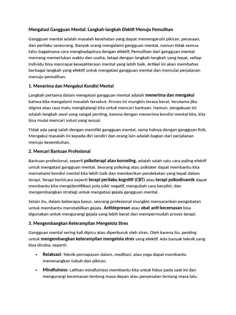 Mengatasi Gangguan Mental Langkah-Langkah Efektif Menuju Pemulihan | PDF
