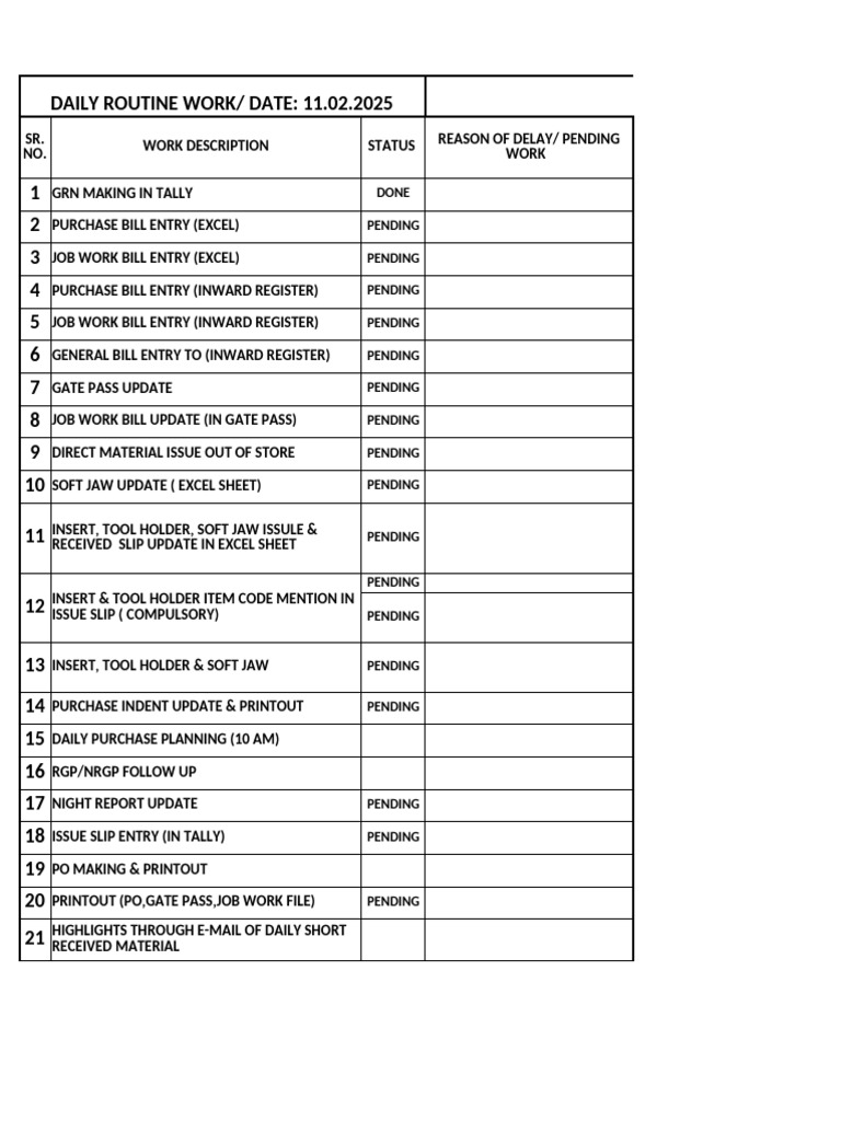 Daily Routine Work-Srmw | PDF