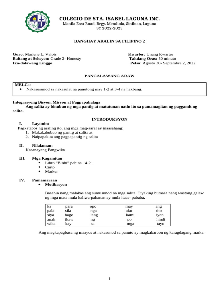 g2 Learning Plan 2nd Day | PDF