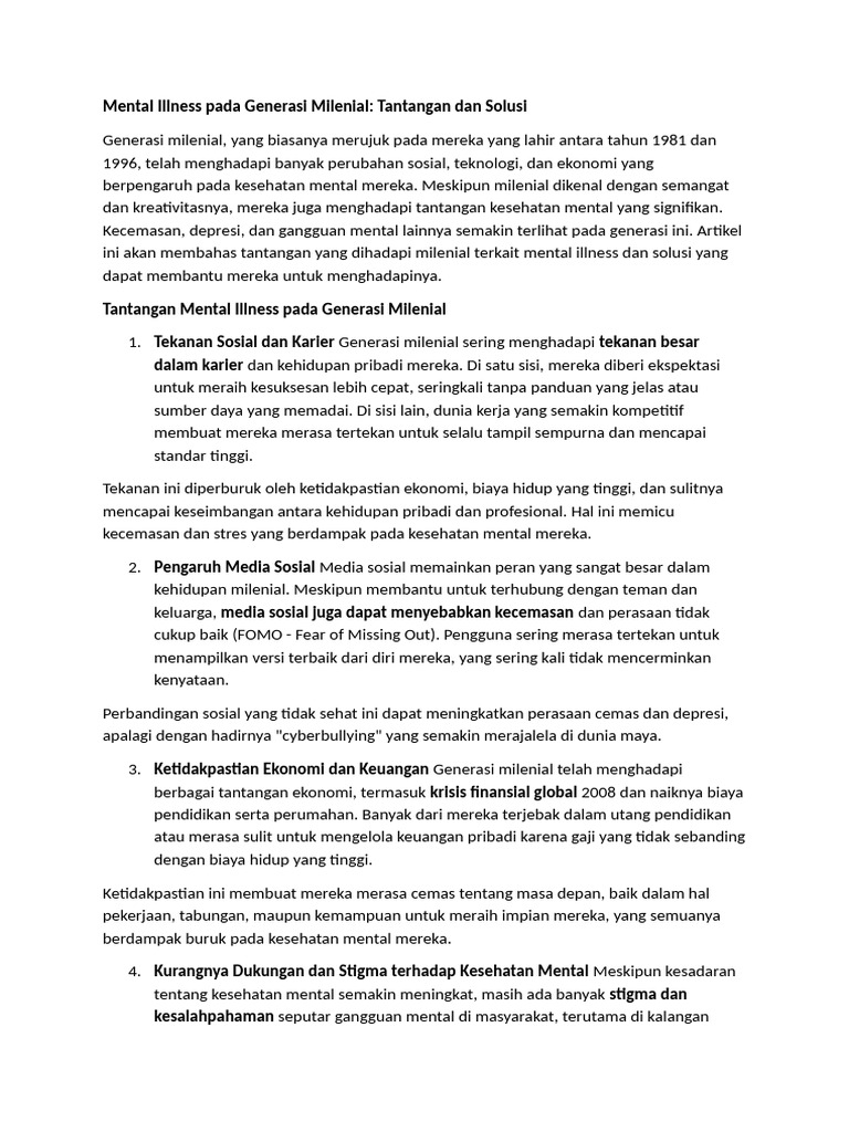 Mental Illness Pada Generasi Milenial Tantangan Dan Solusi | PDF
