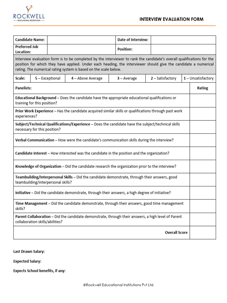 REIPL INTERVIEW EVALUATION FORM - Copy | PDF | Skill | Communication