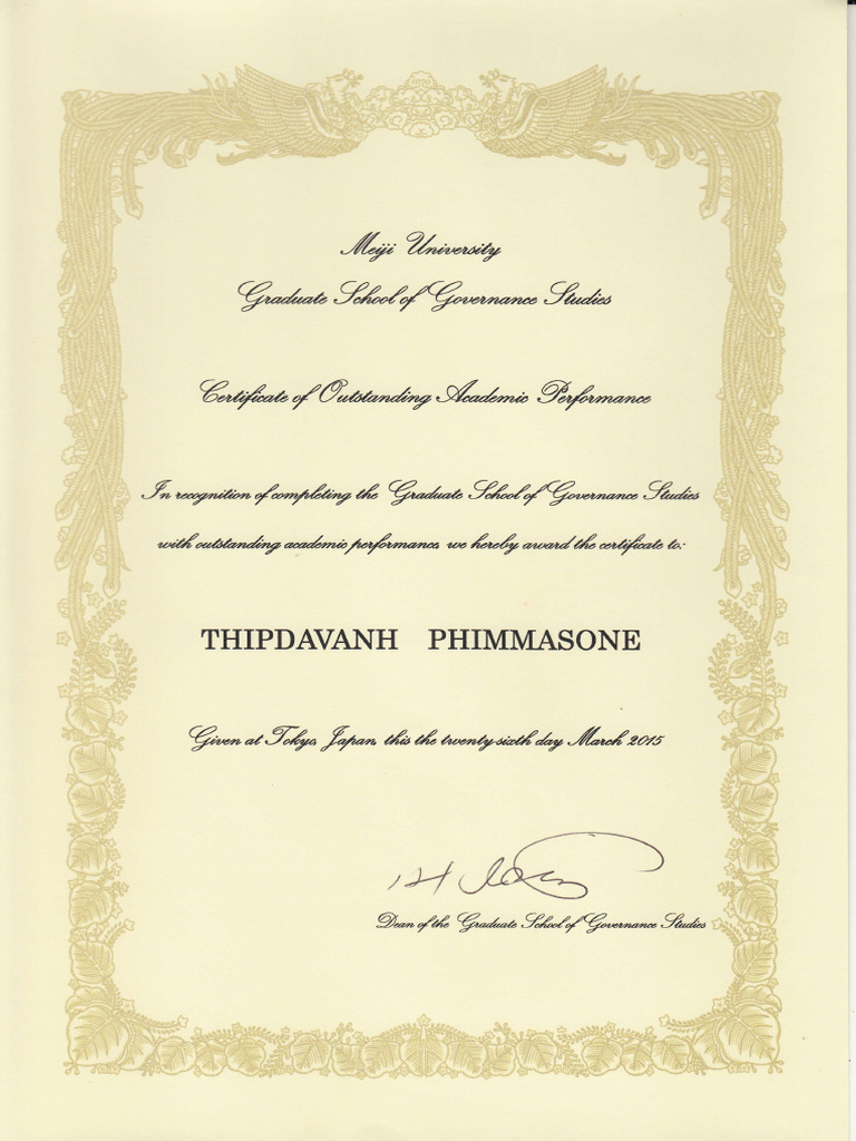 Diploma (English and Japanese), Transcript of Scholastic Record and ...