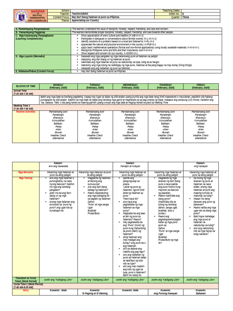 Kinder DLL - Quarter 3. Week 8.matatag Curriculum | PDF