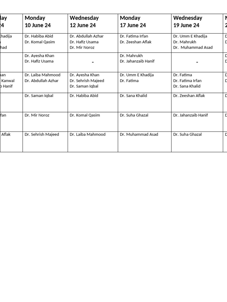 OT schedule June | PDF