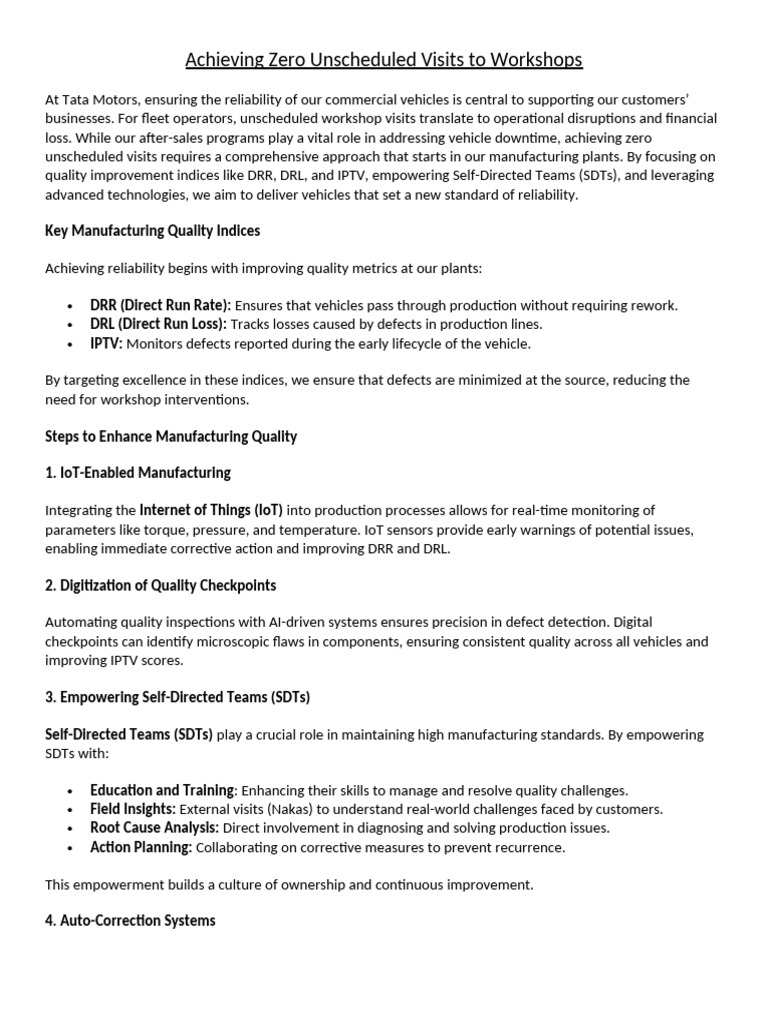 Achieving Zero Unscheduled Visits to Workshops | PDF | Internet Of ...