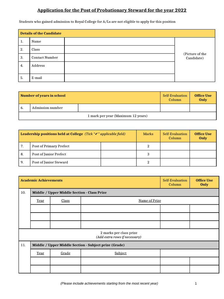 2022 Probationary Steward Application | PDF | Corporal | Military Organization
