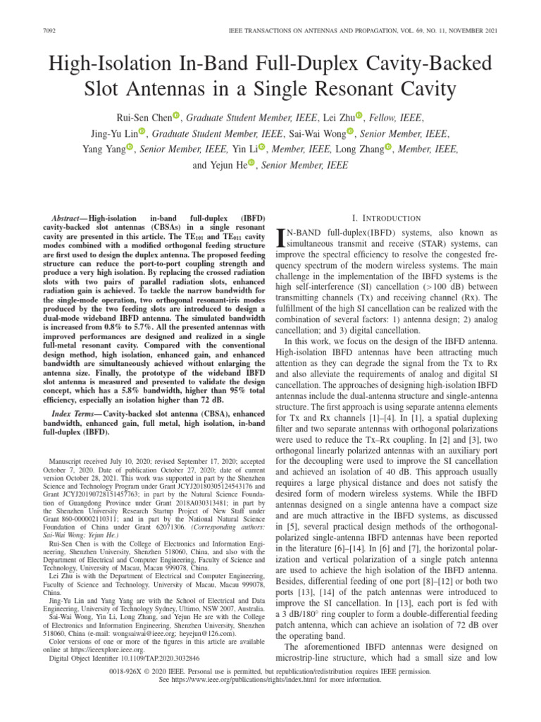 1.High-Isolation In-Band Full-Duplex Cavity-Backed Slot Antennas in A ...
