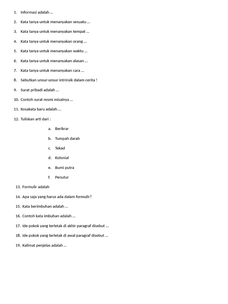 Soal Bahasa Indonesia Kelas 6 - Try Out Bahasa Indonesia | PDF