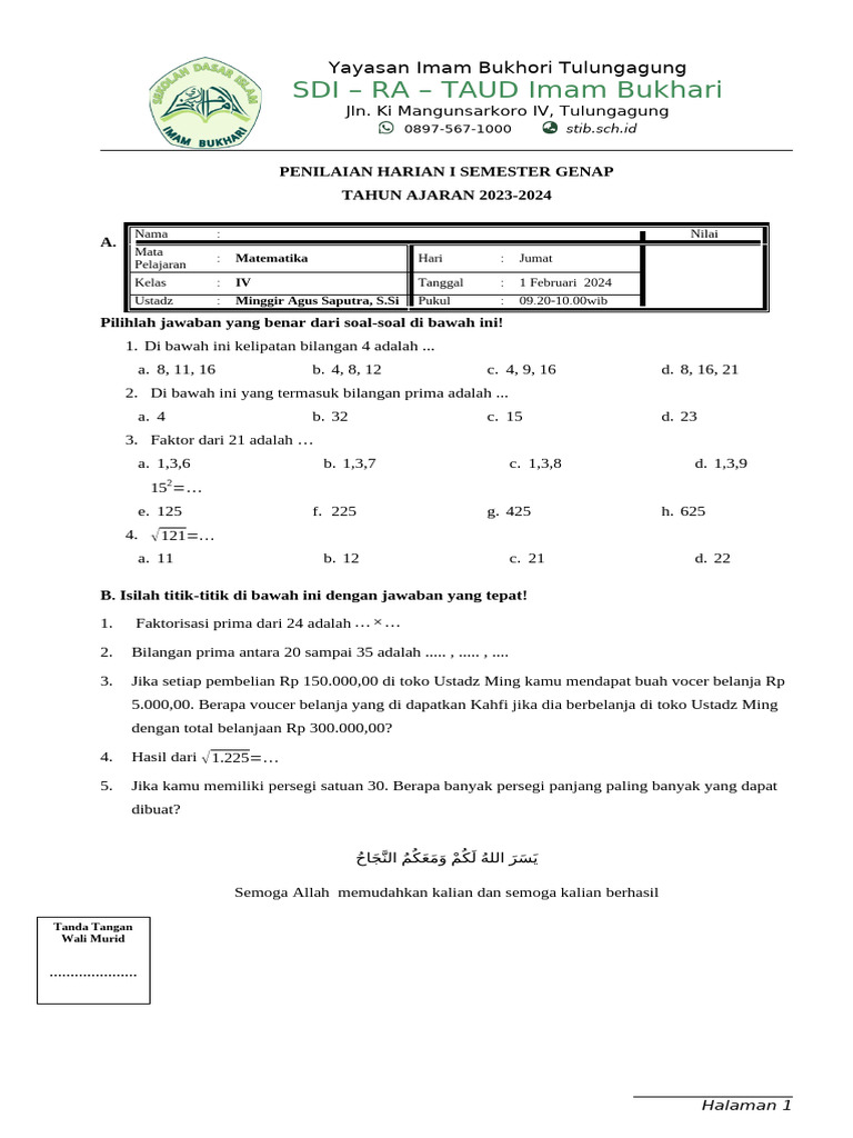 Soal Matematika Kelas IV Semester Genap | PDF