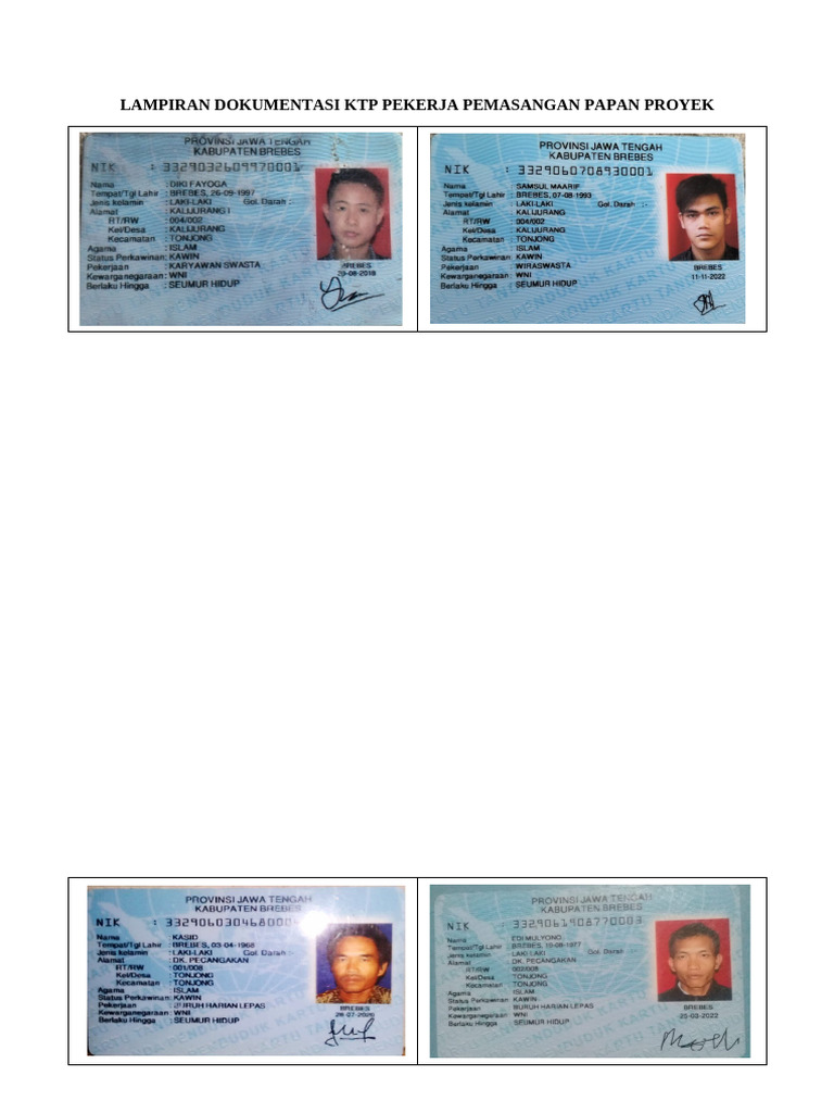 Lampiran Dokumentasi KTP Pekerja | PDF