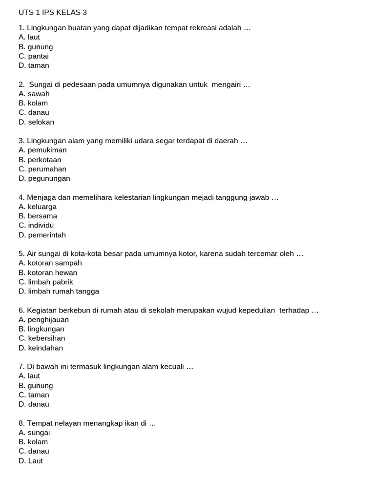 UTS 1 IPS KELAS 3 | PDF