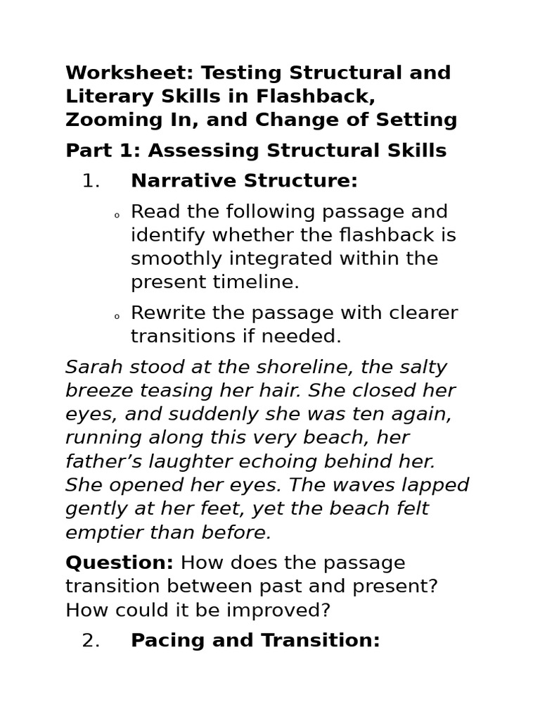 Assessing Flashback and Setting Skills | PDF
