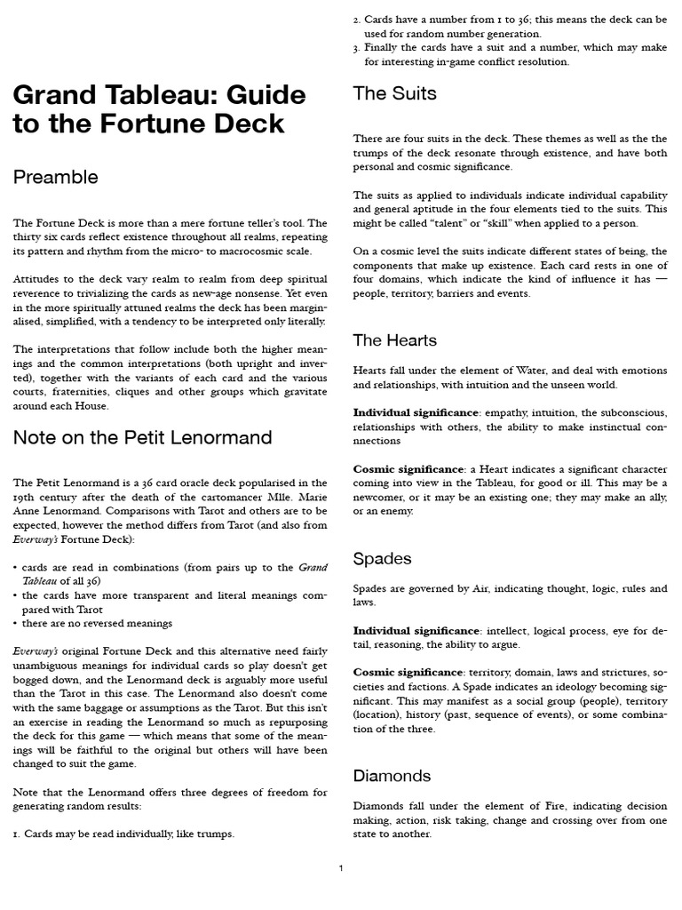 Fortuna Deck: Grand Tableau Guide | PDF | Playing Cards