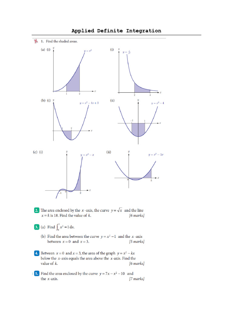 Math SL Definite Integrals Exercises 2 IB International Baccalaureate | PDF